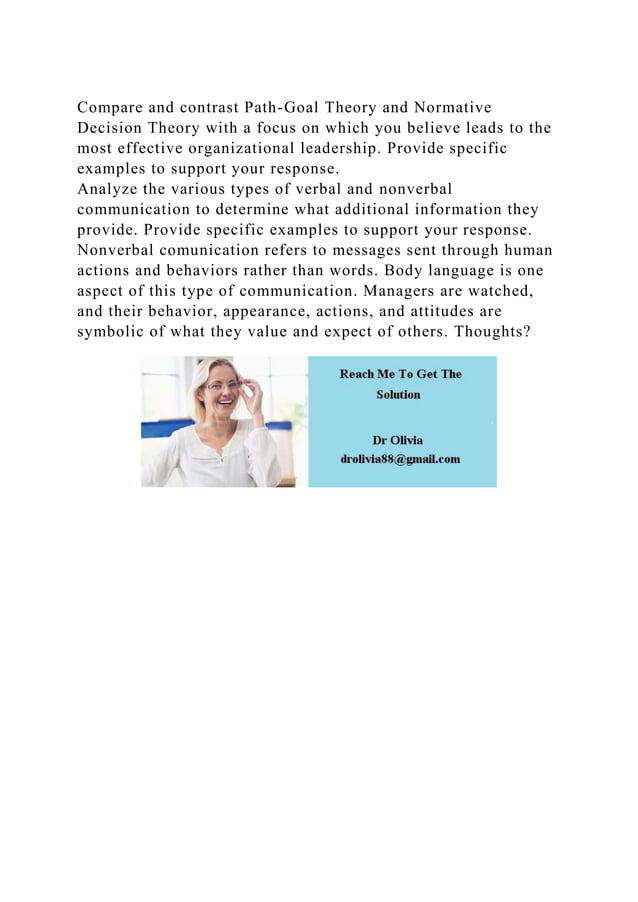 Compare and contrast Path-Goal Theory and Normative Decision Theory .docx