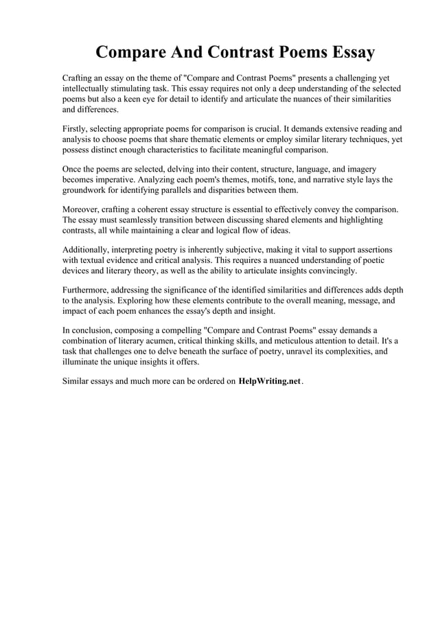 Compare And Contrast Poems Essay. 003 Compare And Contrast Essay ...