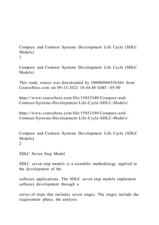 Compare and Contrast Systems Development Life Cycle (SDLC Mo.docx
