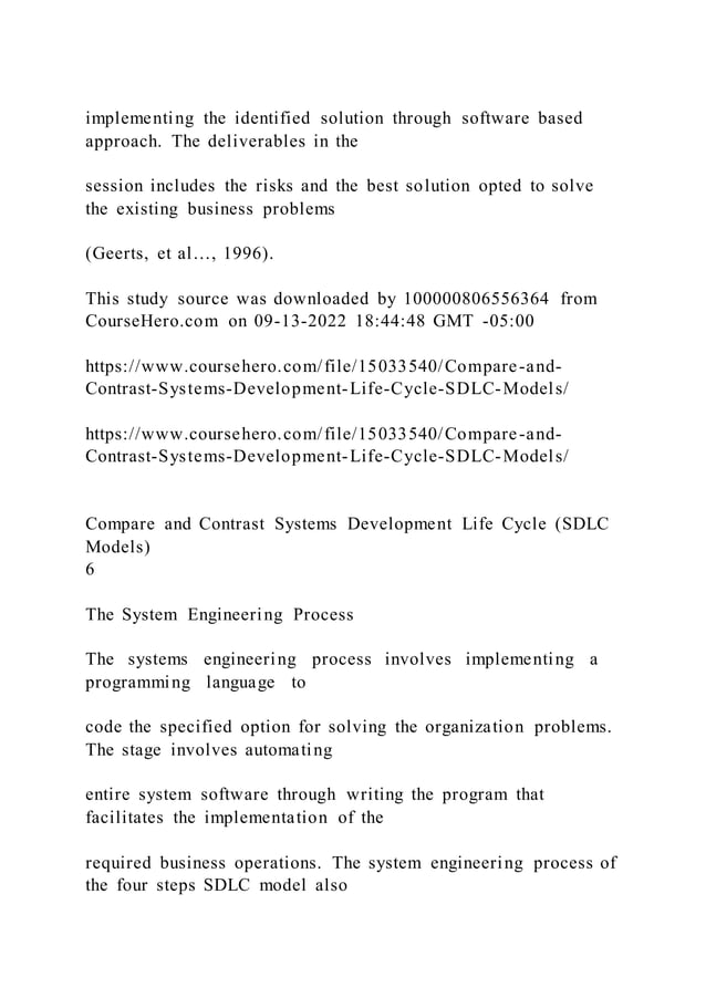 Compare and Contrast Systems Development Life Cycle (SDLC Mo.docx | Operating Systems | Computer ...