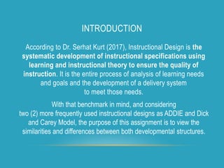 Addie Model to Dick and Carey Model | PPT