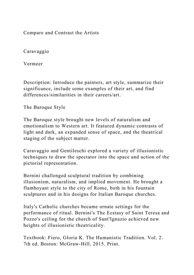 Compare and Contrast the ArtistsCaravaggioVermeerDes.docx
