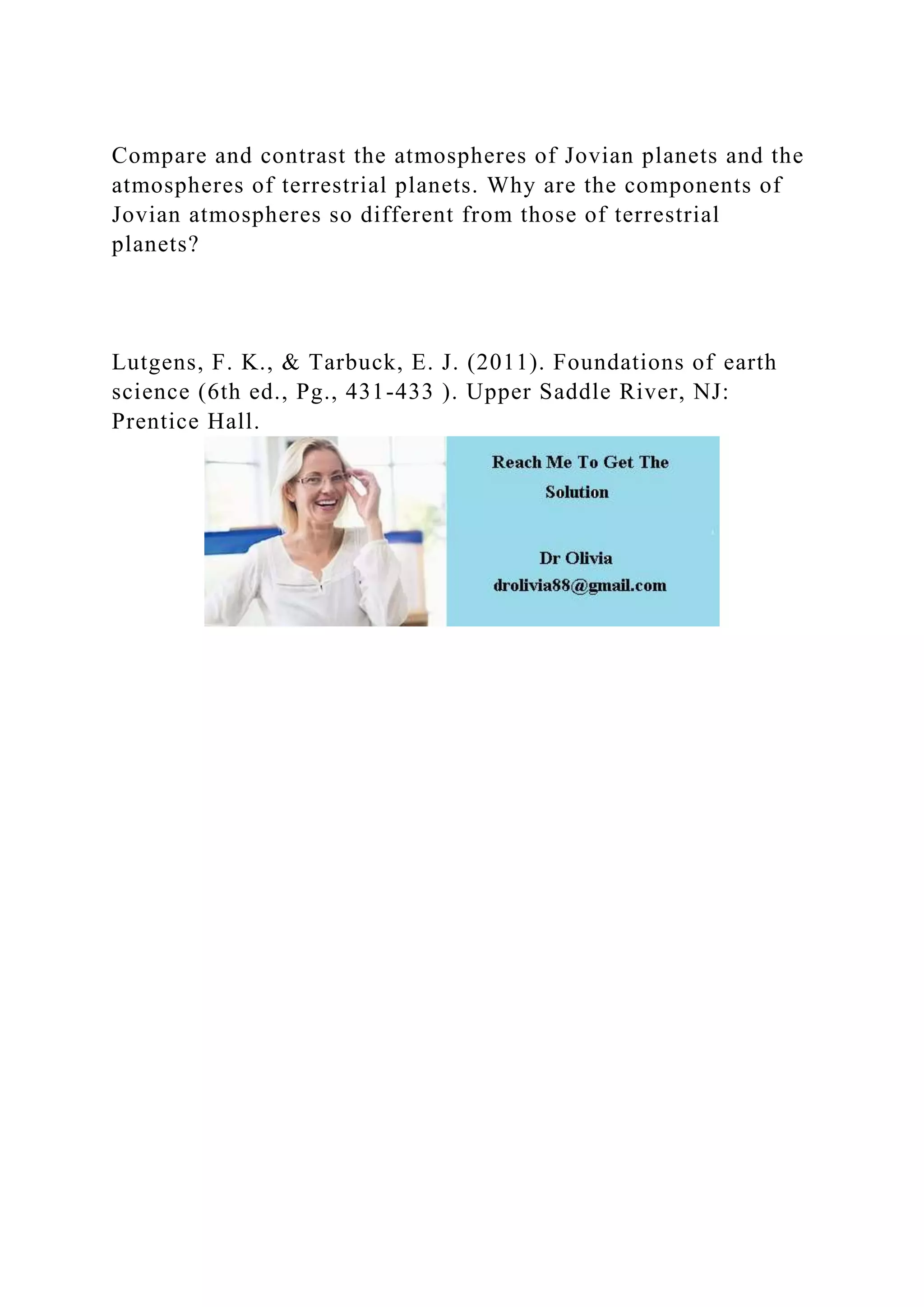 Compare and contrast the atmospheres of Jovian planets and the atmos.docx