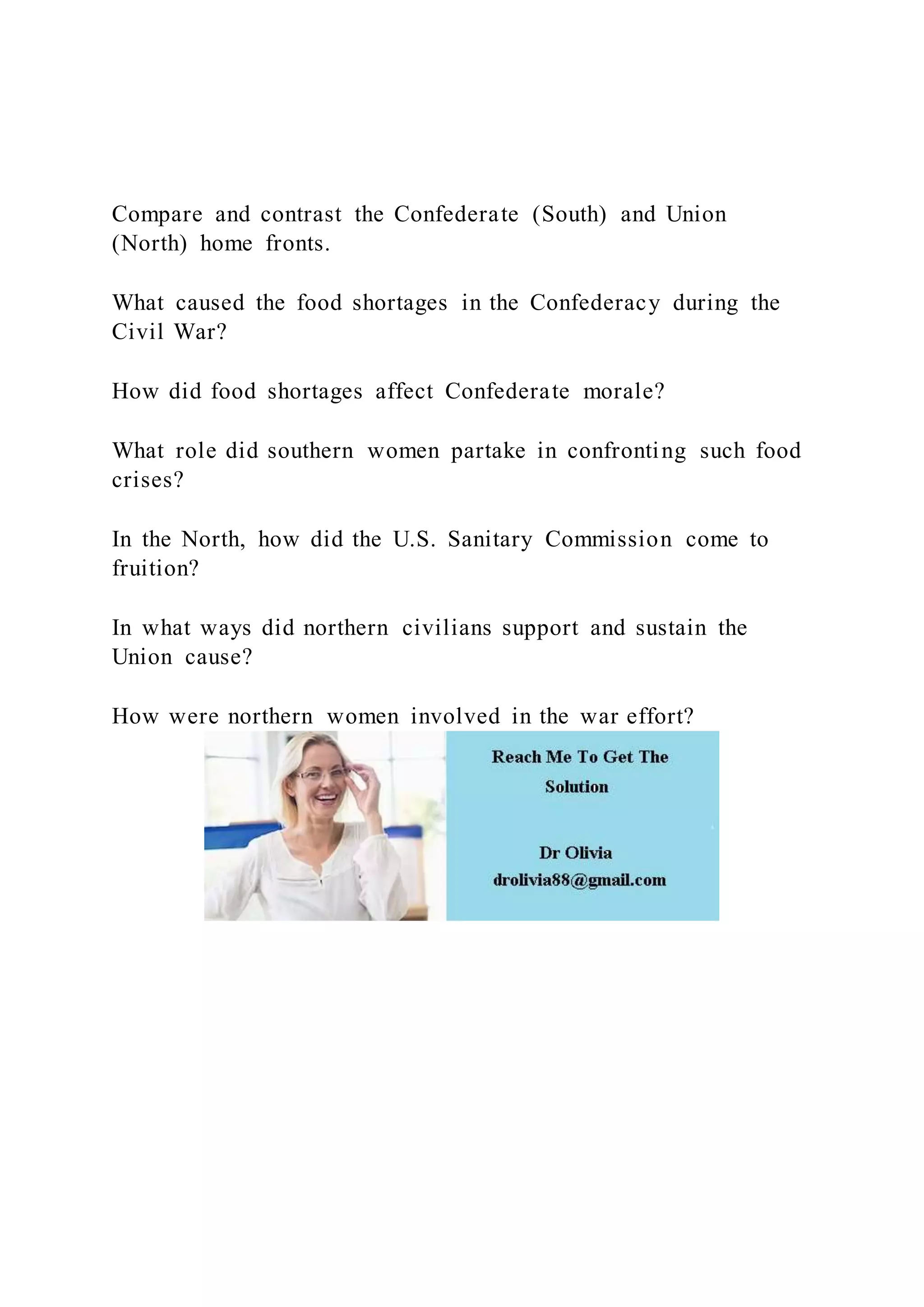 Compare and contrast the Confederate (South) and Union (North) h | DOCX