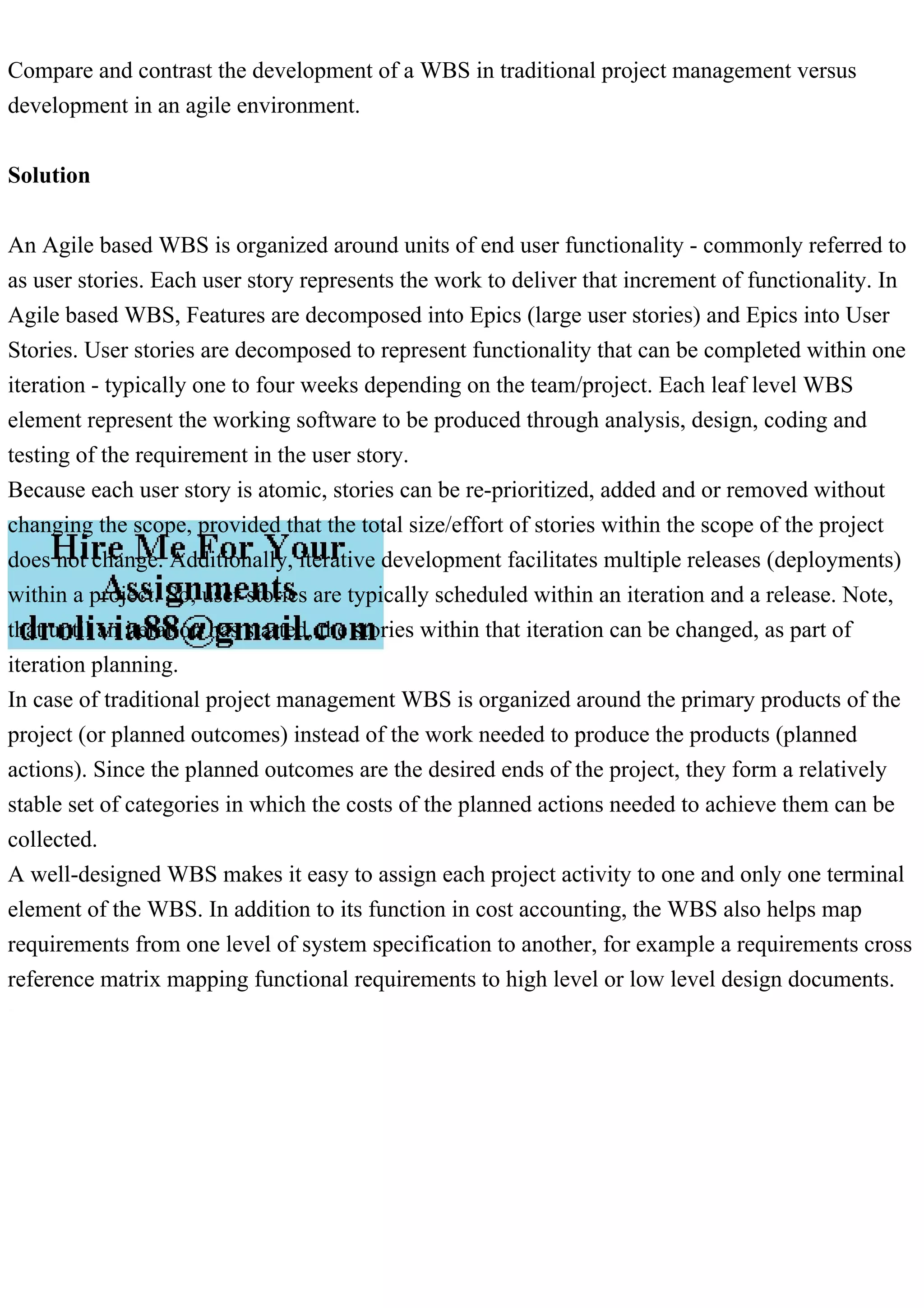 Compare and contrast the development of a WBS in traditional project.pdf