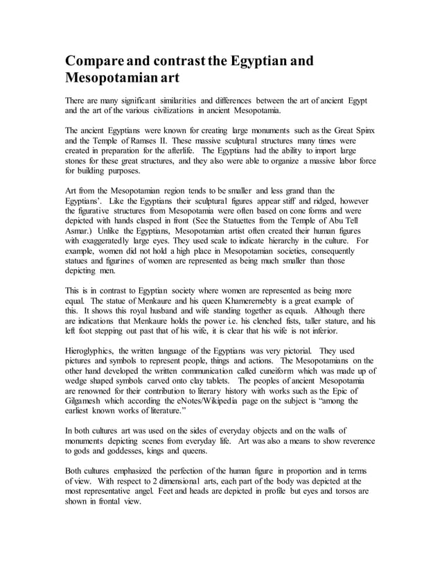 [Assignment/Research] and contrast the egyptian and mesopotamian art | DOCX