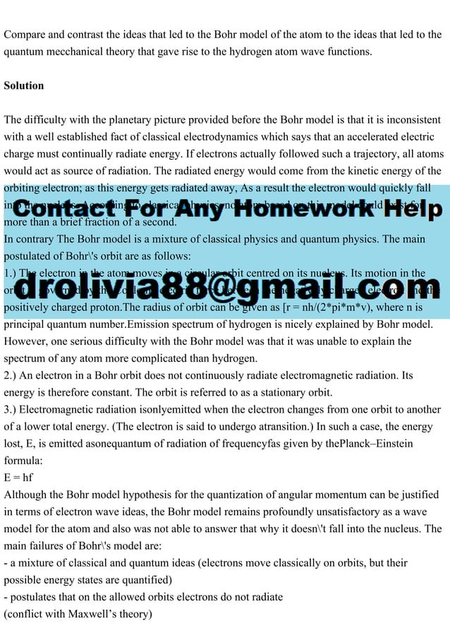 Compare and contrast the ideas that led to the Bohr model of the ato.pdf