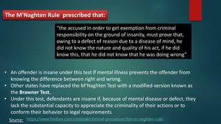 Compare and contrast the Mc Naughtan rule with the Durham rule | PPTX