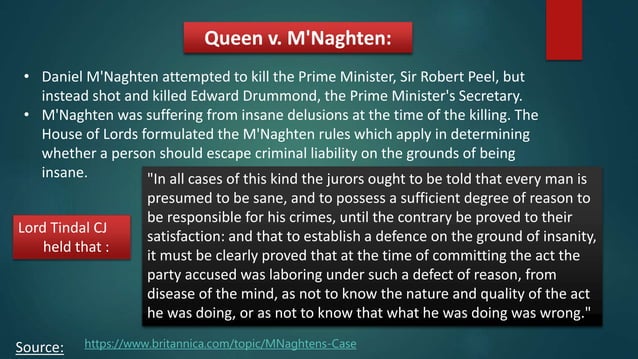Compare and contrast the Mc Naughtan rule with the Durham rule | PPTX