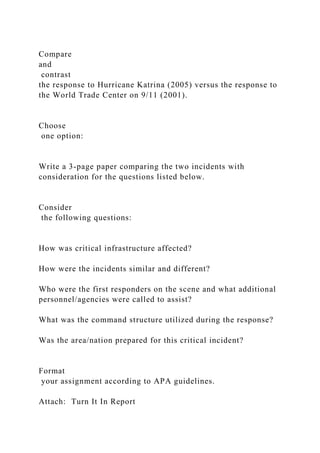Compare and contrast the response to Hurricane Katrina (2005) .docx