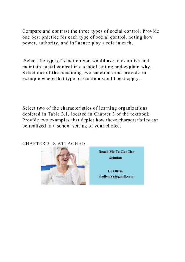 Compare and contrast the three types of social control. Provide one .docx
