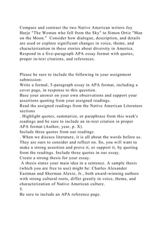 Compare and contrast the two Native American writers Joy Harjo The .docx