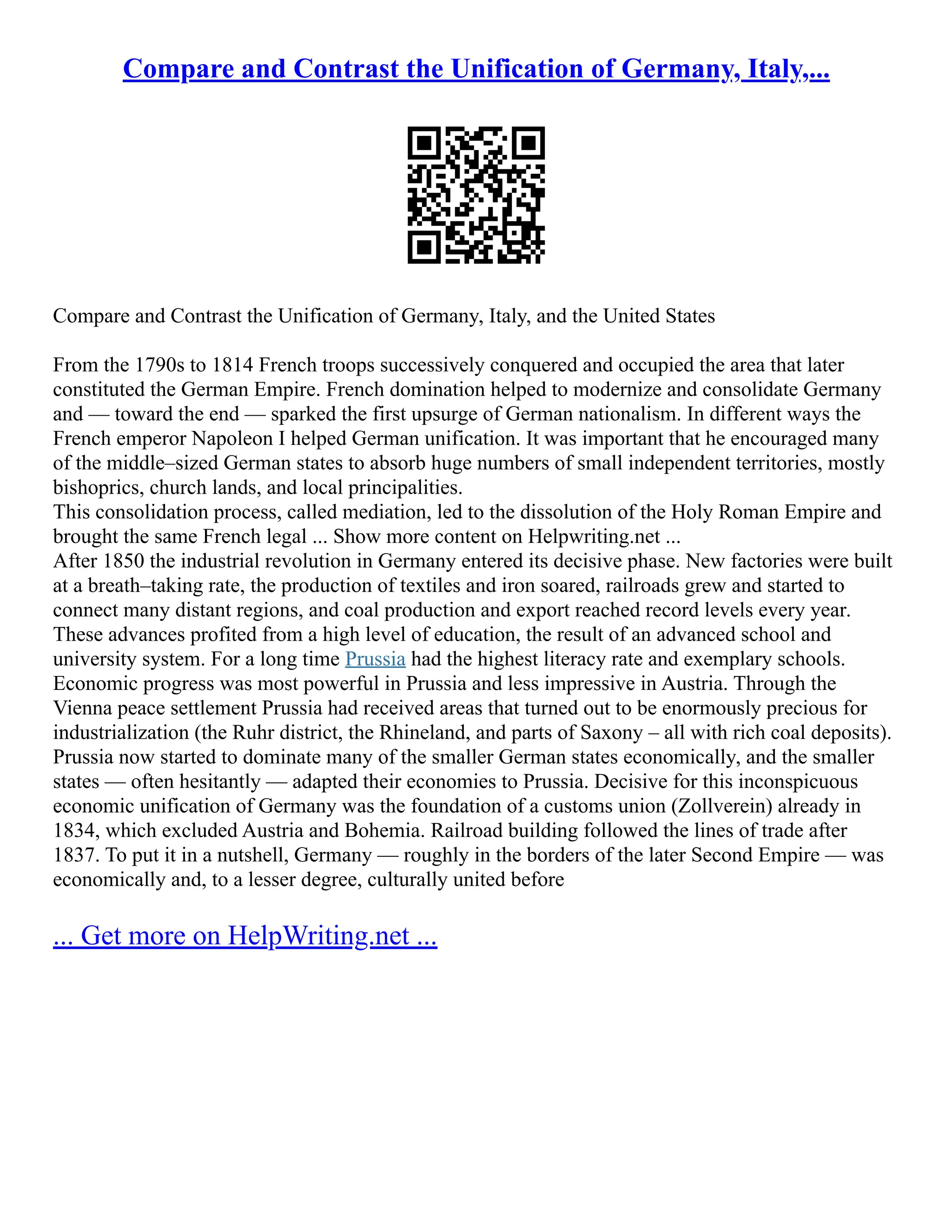 Compare And Contrast The Unification Of Germany, Italy,... | PDF