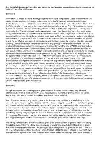 Compare and contrast the ways in which the music video uses codes and ...