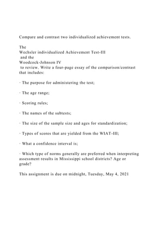 Compare and contrast two individualized achievement tests.Th.docx