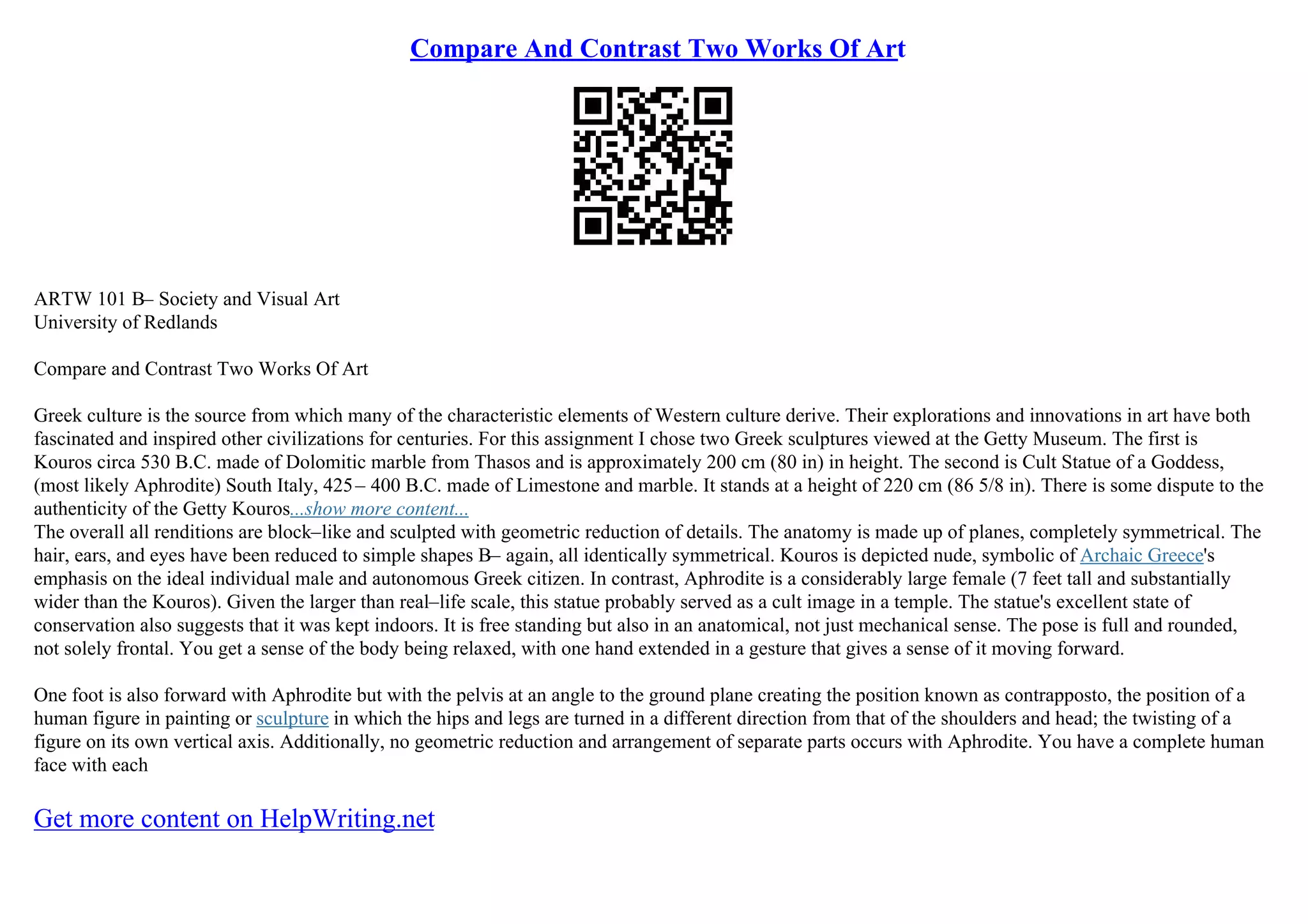 Compare And Contrast Two Works Of Art | PDF