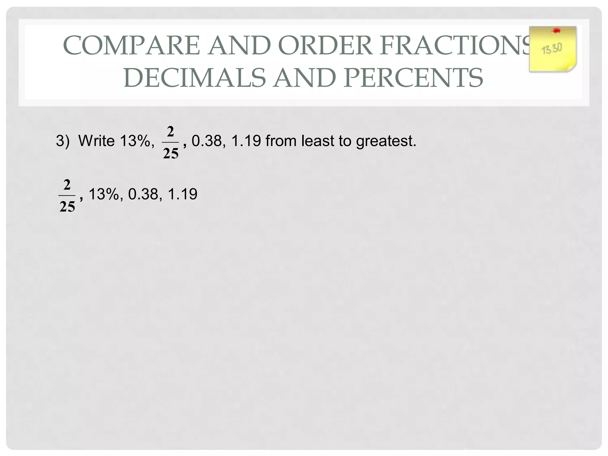 Compare and order_fractions_decimals_and_percents | PPTX