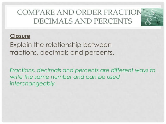 Compare and order_fractions_decimals_and_percents | PPTX | Education