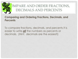 Compare and order_fractions_decimals_and_percents | PPTX