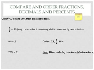 Compare and order_fractions_decimals_and_percents | PPTX