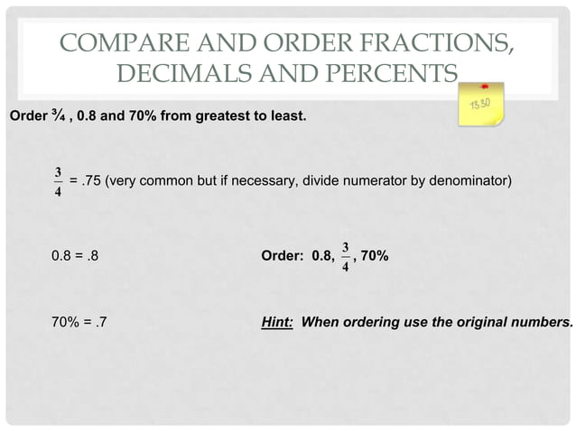 Compare and order_fractions_decimals_and_percents | PPTX | Education