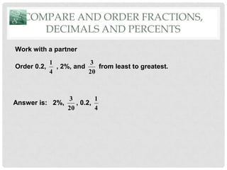 Compare and order_fractions_decimals_and_percents | PPTX