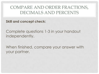 Compare and order_fractions_decimals_and_percents | PPTX