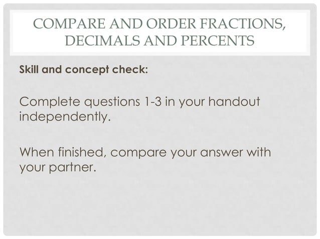 Compare and order_fractions_decimals_and_percents | PPTX | Education