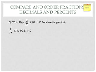 Compare and order_fractions_decimals_and_percents | PPTX | Education