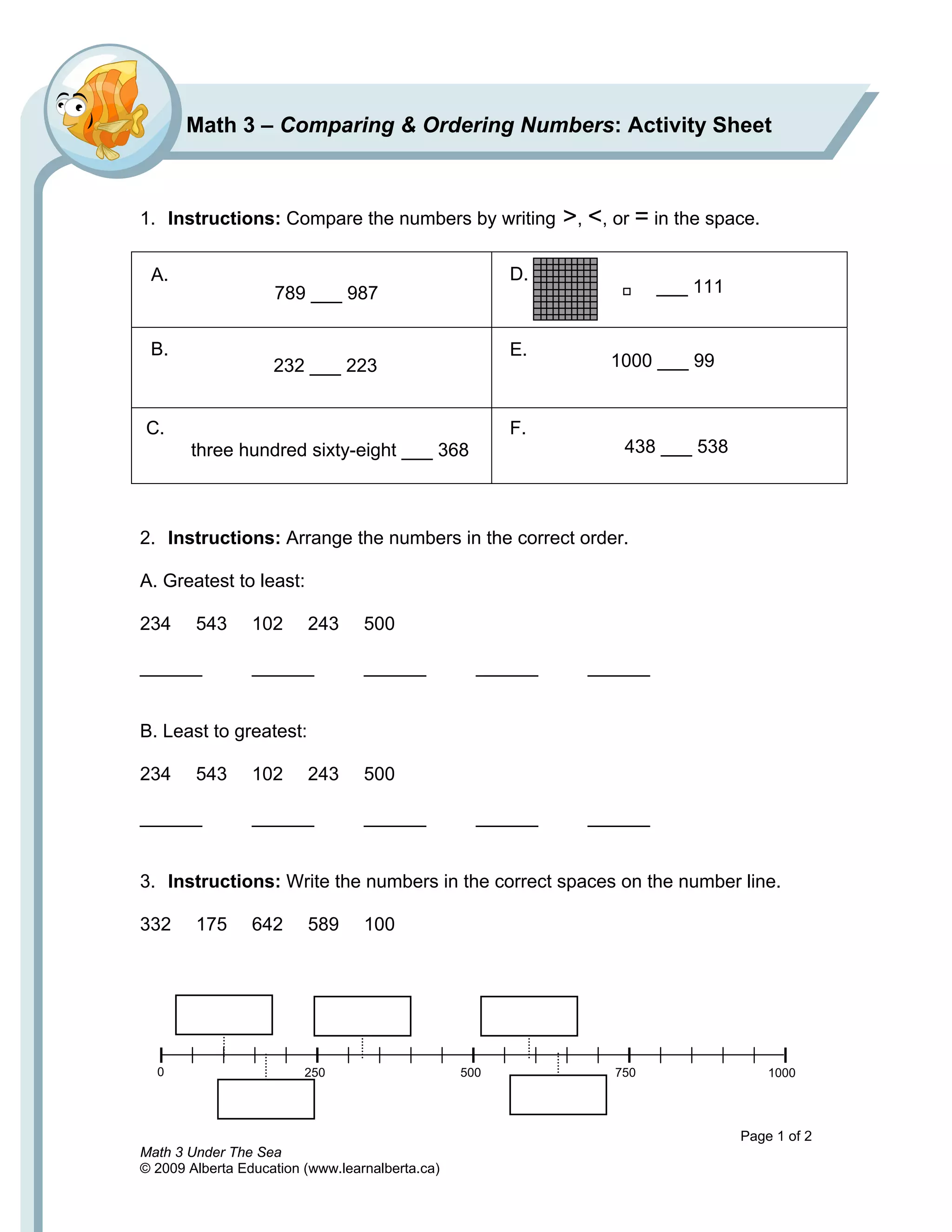 Compare and order numbers | PDF