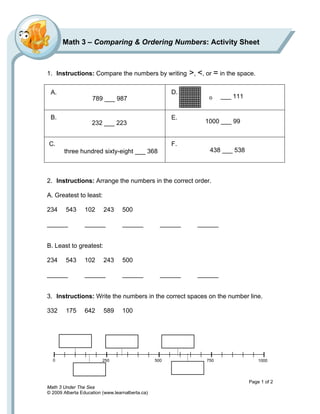 Compare and order numbers | PDF