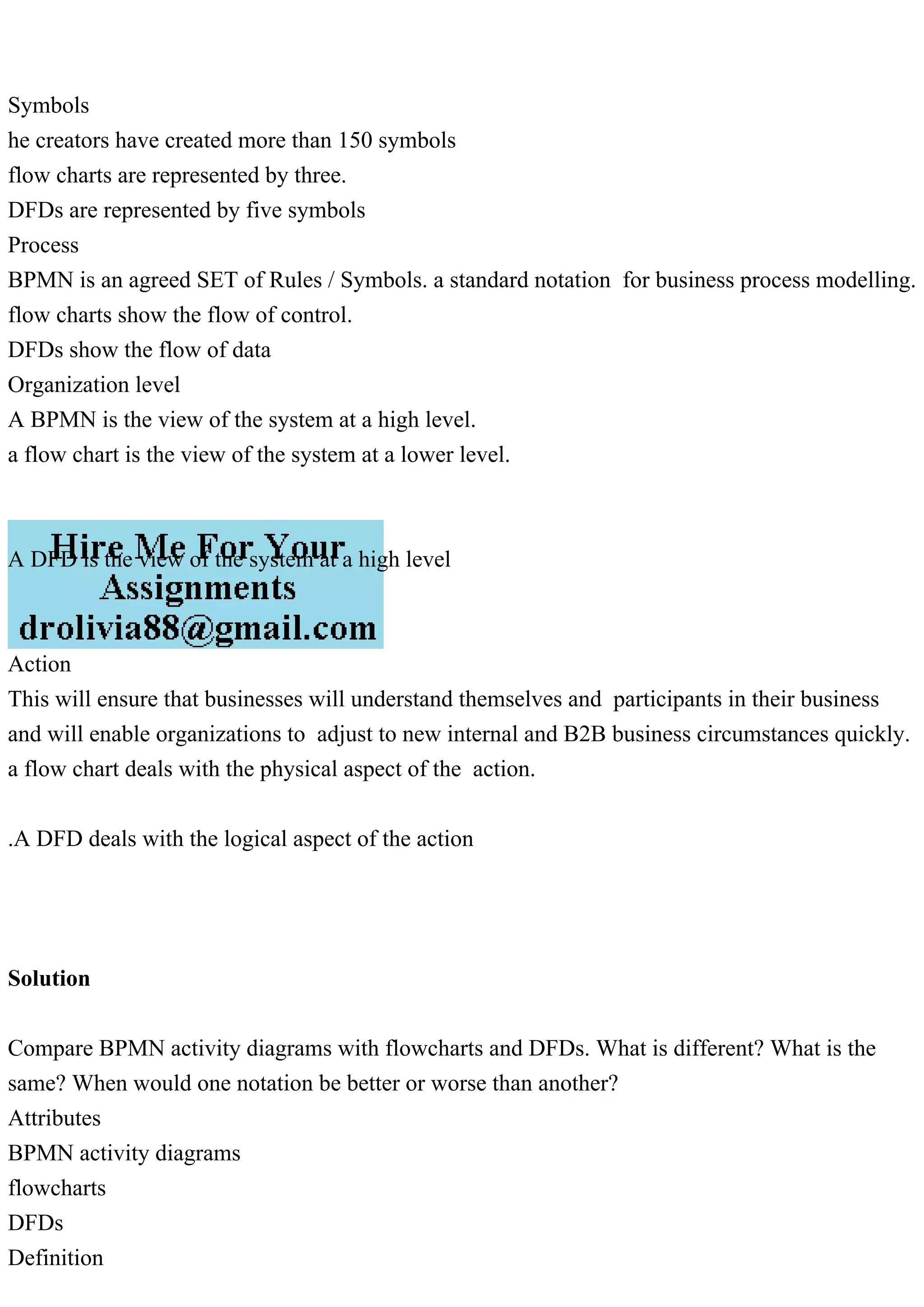 Compare BPMN activity diagrams with flowcharts and DFDs. What is dif.pdf