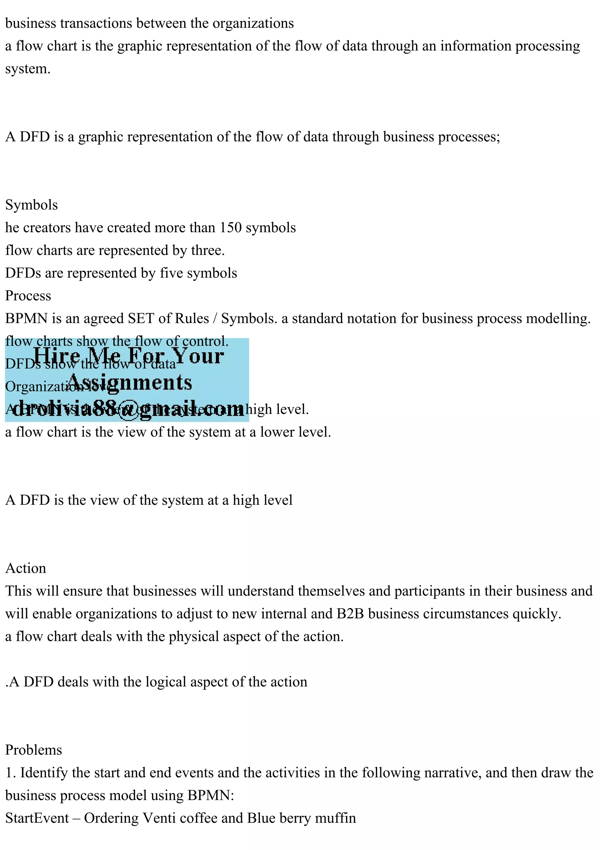 Compare BPMN activity diagrams with flowcharts and DFDs. What is dif.pdf