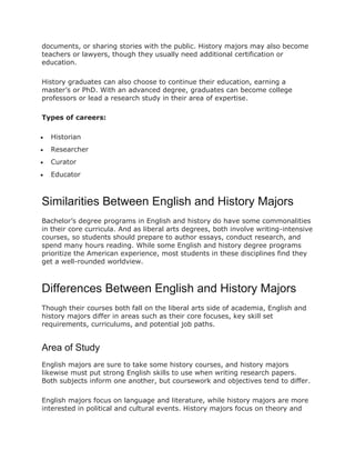 Compare & Contrast English Major vs History Major | PDF