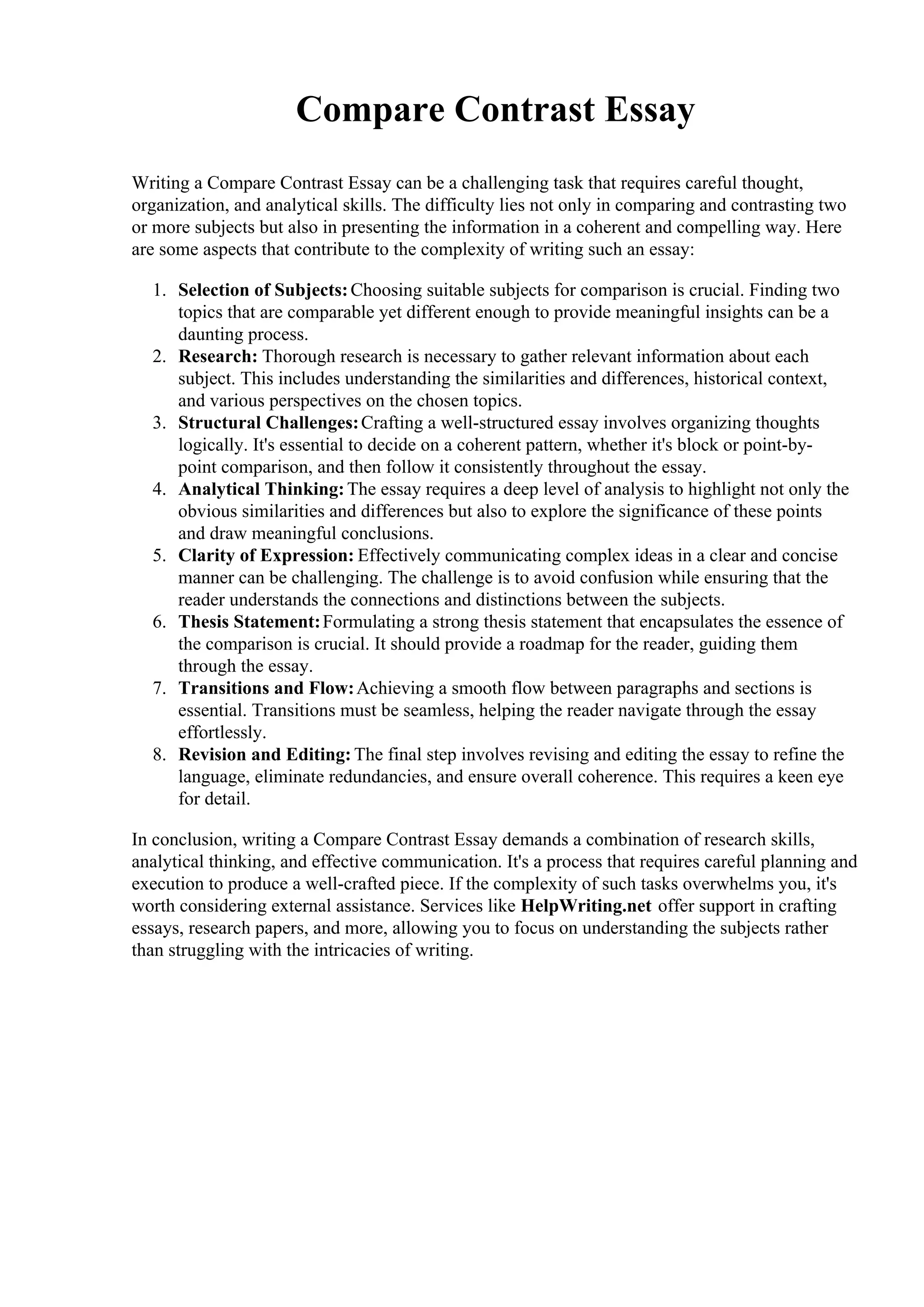 Compare Contrast Essay. Wallace Community College | PDF
