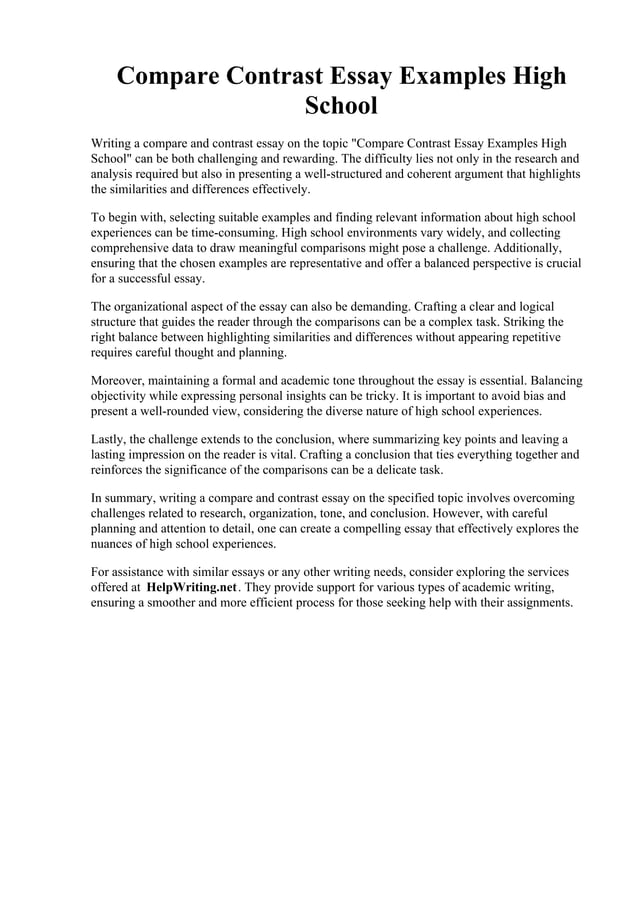 Compare Contrast Essay Examples High School | PDF