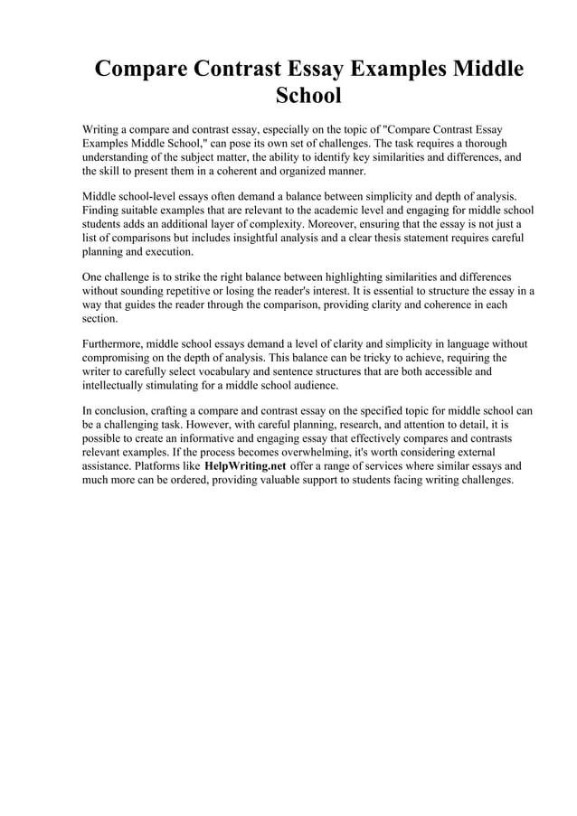 Compare Contrast Essay Examples Middle School | PDF