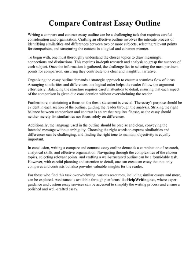 Compare Contrast Essay Outline. 010 Brainstorming Template Compare ...