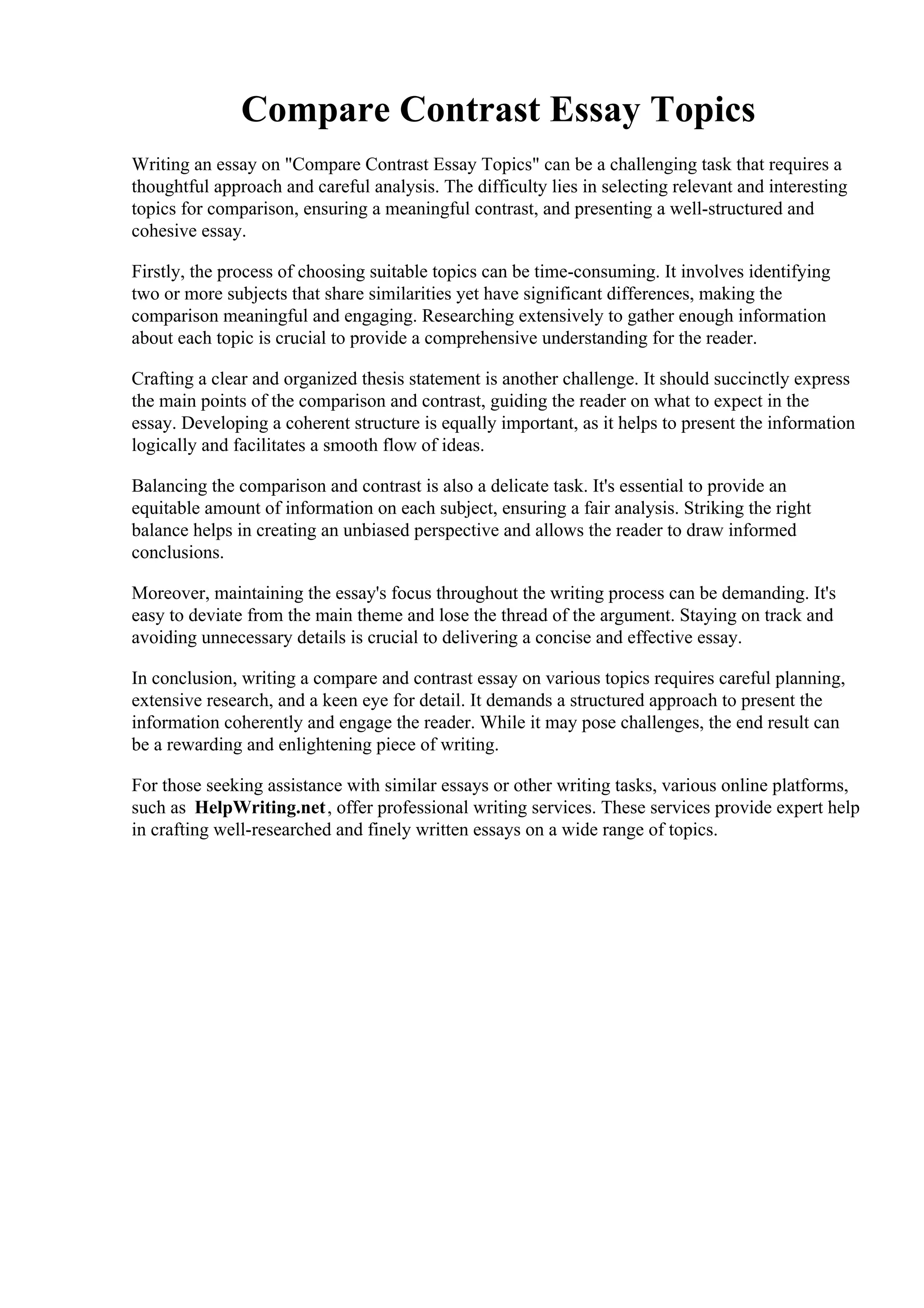 Compare Contrast Essay Topics. 018 Comparison Contrast Essay Topics Quiz Worksheet Compare ...