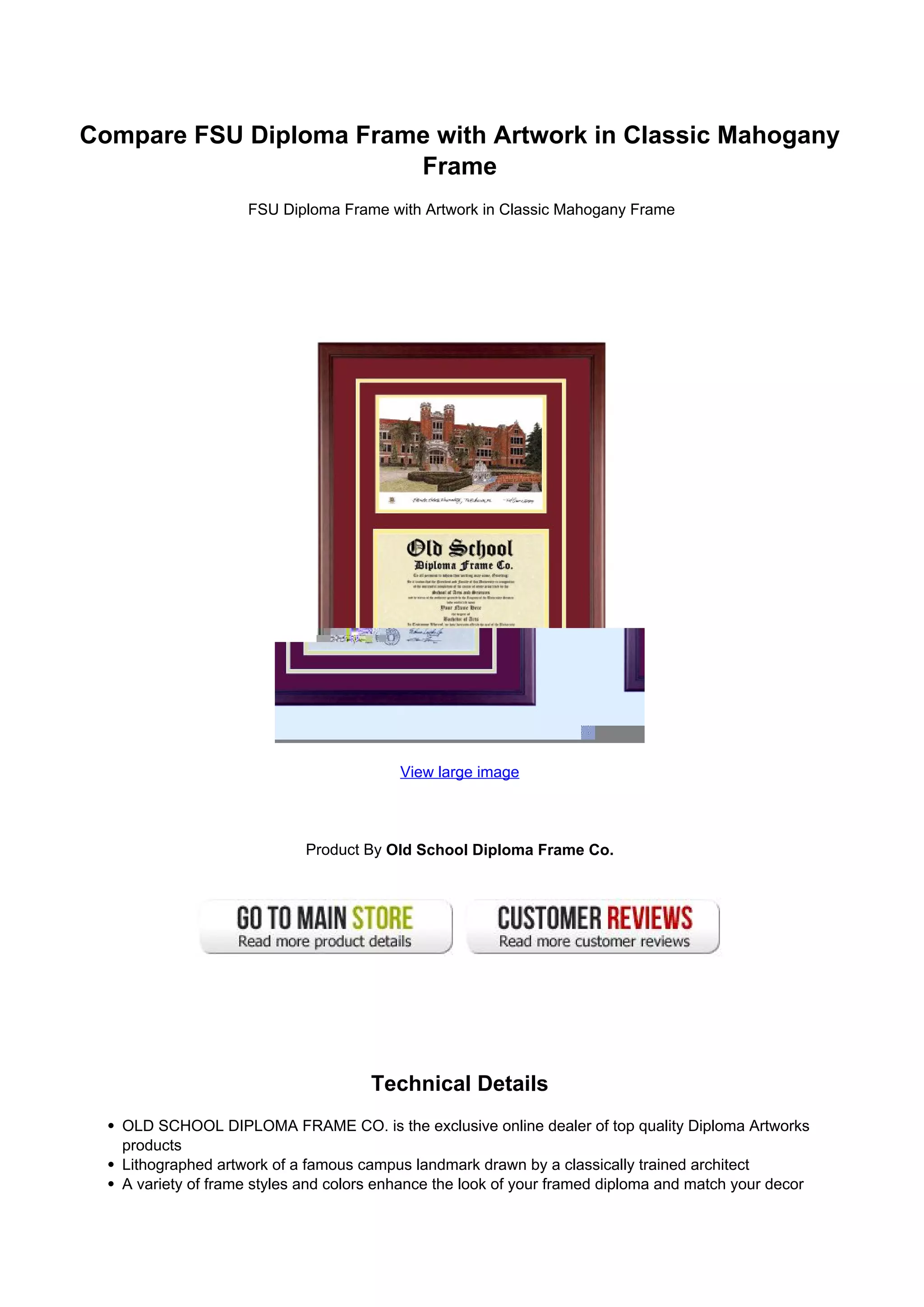 Compare fsu diploma frame with artwork in classic mahogany frame | PDF