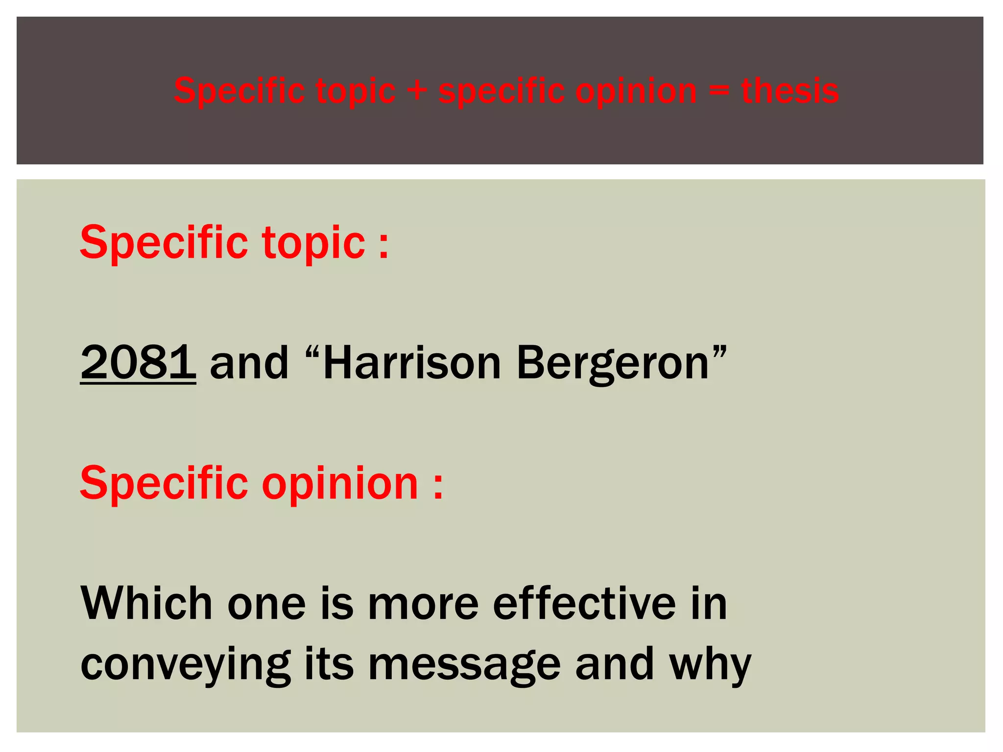 Compare Harrison Bergeron and 2081 | PPTX