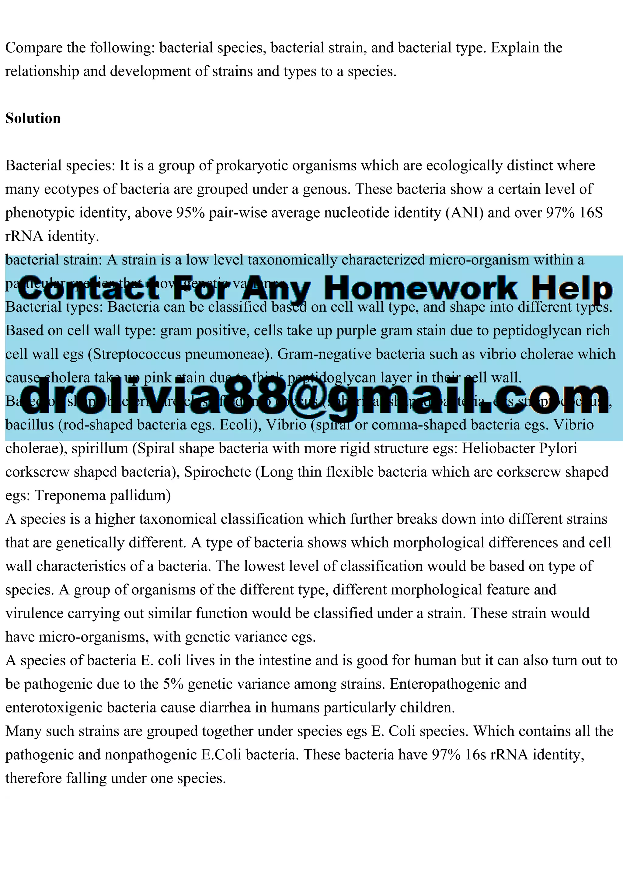 Compare the following bacterial species, bacterial strain, and bact.pdf