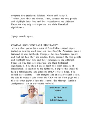 compare two president Richard Nixon and Harry S. Truman.(how they a | DOCX