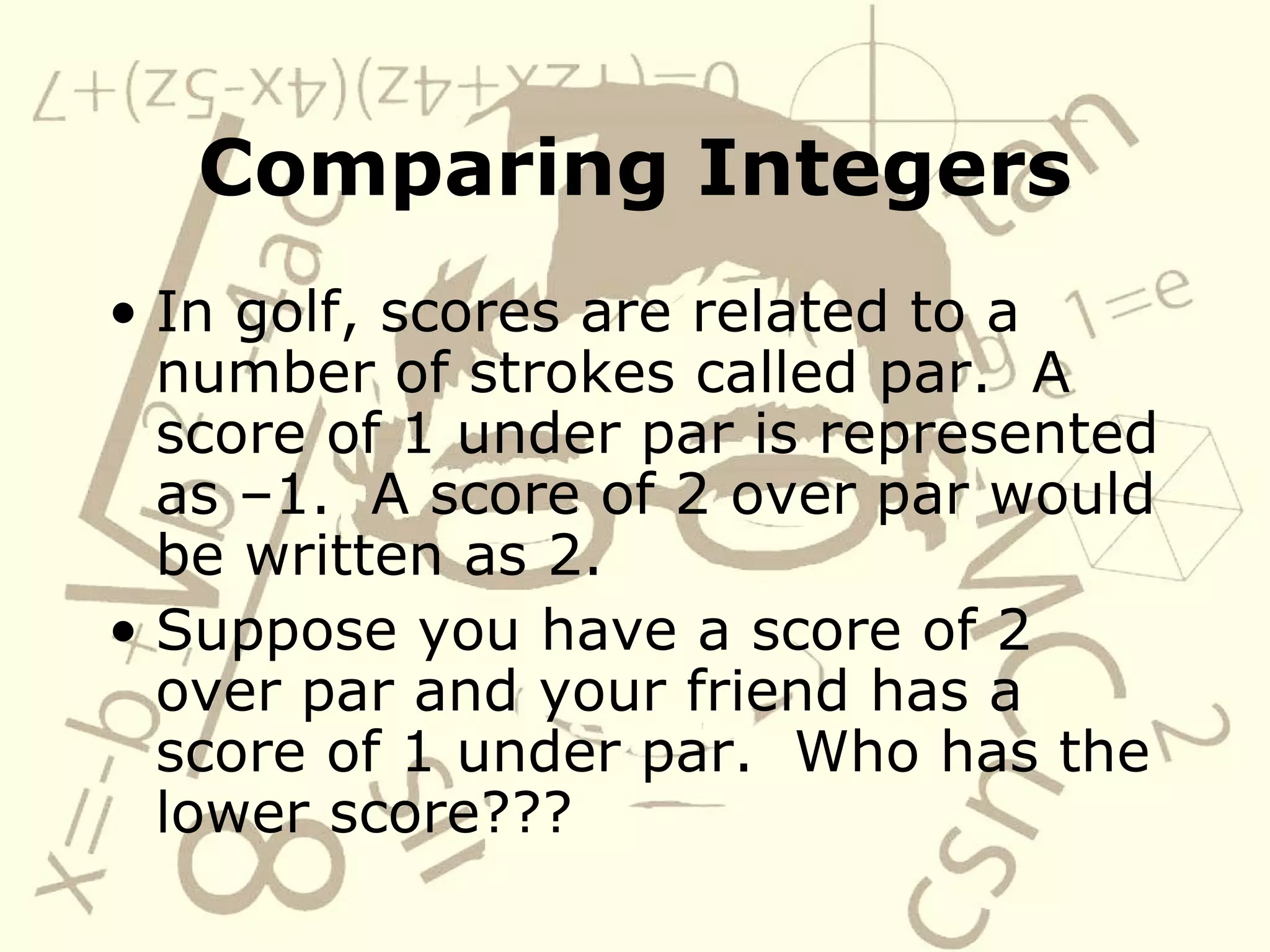 Comparing and Ordering Integers | PPT