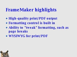 Comparing DITA Support in XMetaL and FrameMaker | PPT | Desktop Publishing | Computer Software ...