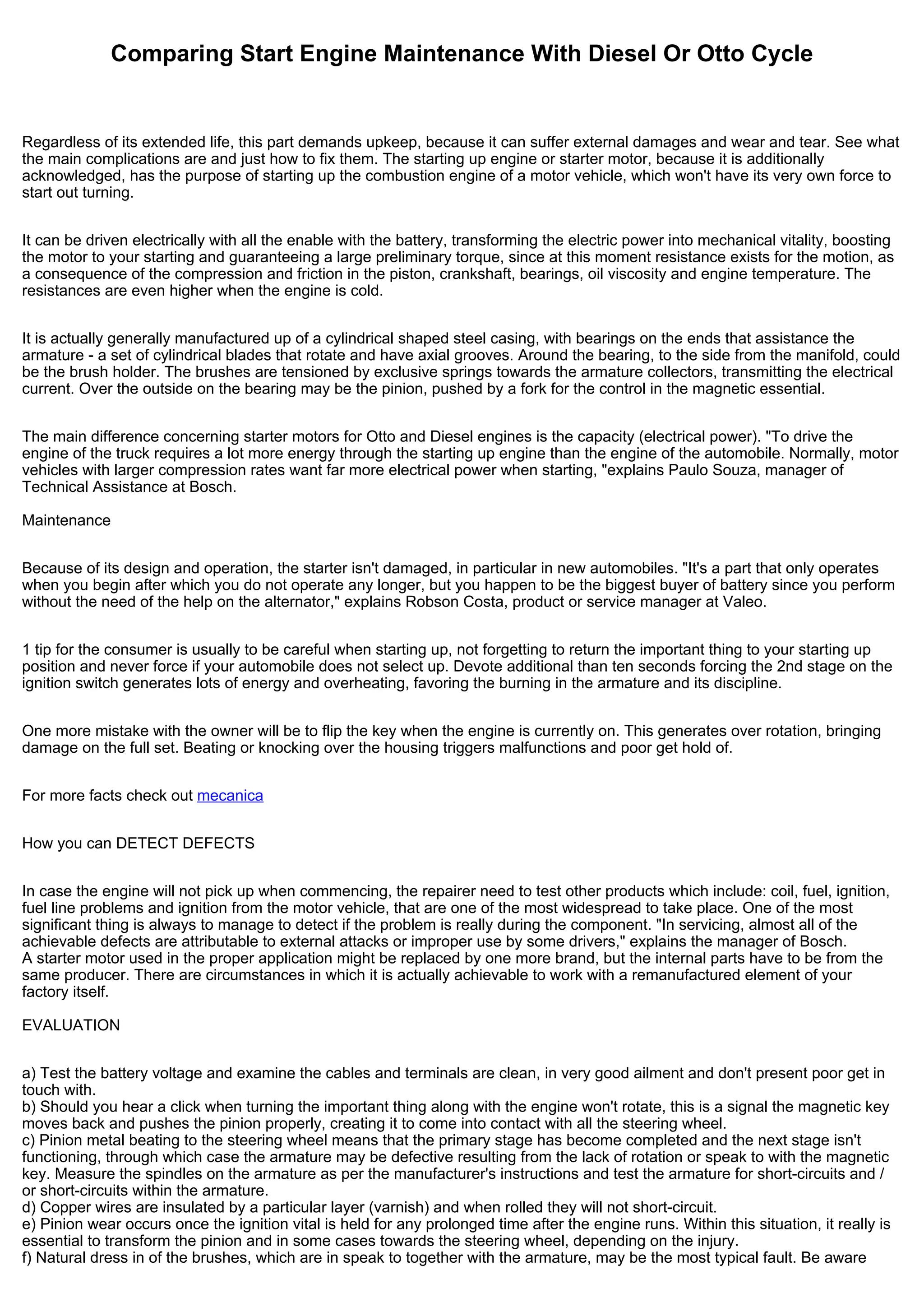 Starting Motor Maintenance | PDF