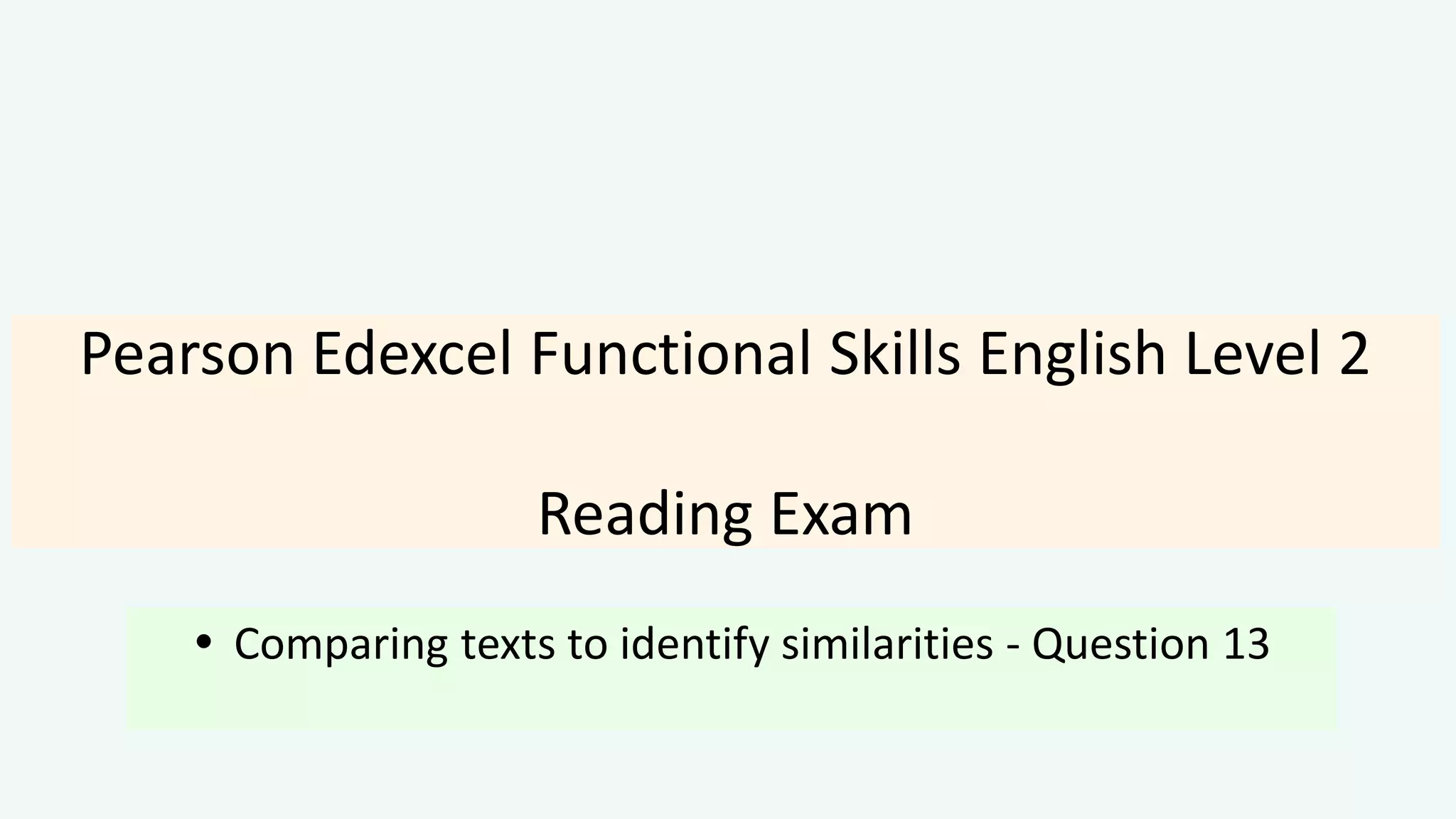 FS English Level 2 - June 17, 2023 (Reading: Comparing texts to ...