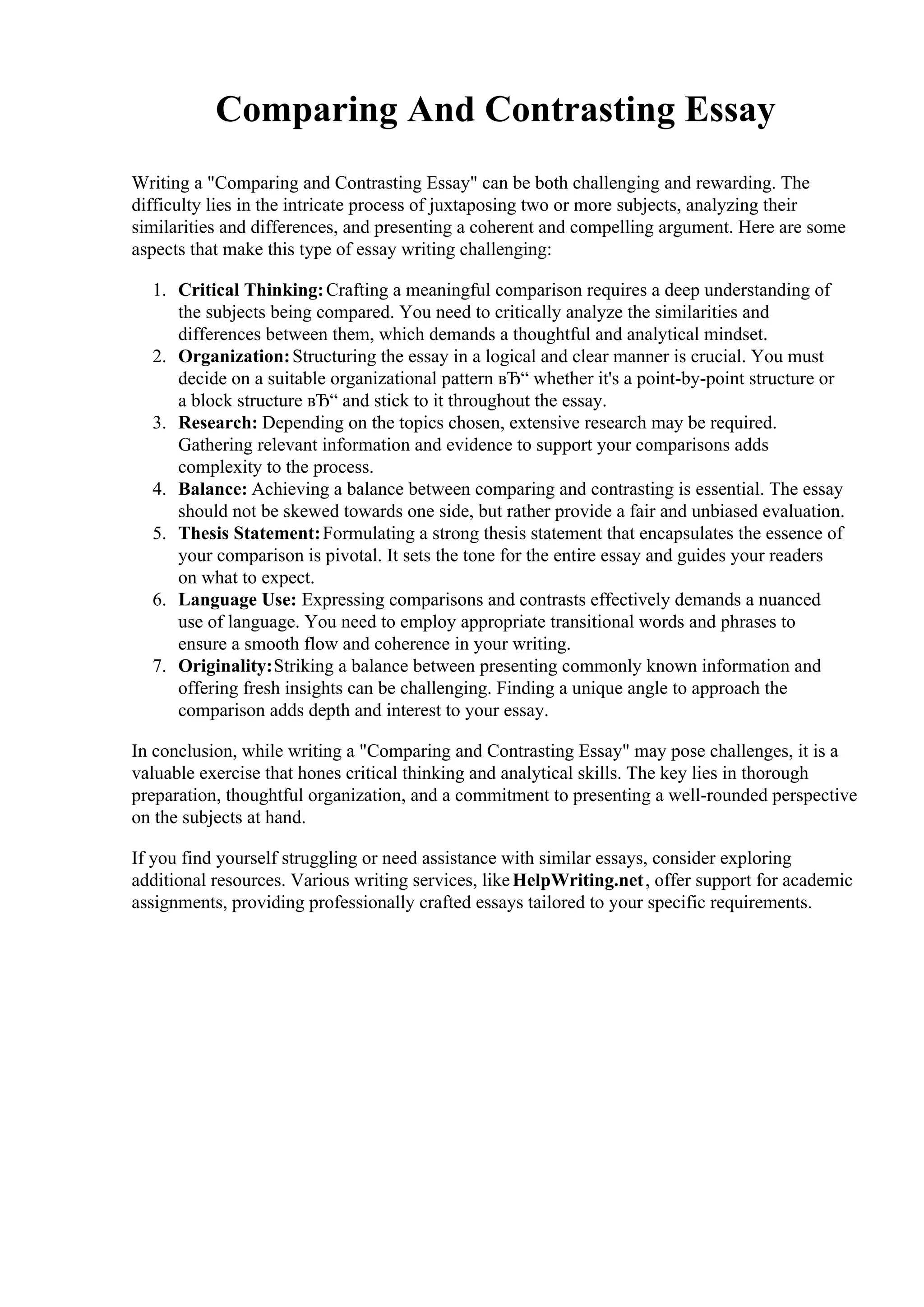 Comparing And Contrasting Essay. Arizona Christian University | PDF