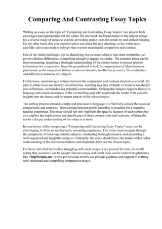 Comparing And Contrasting Essay Topics | PDF
