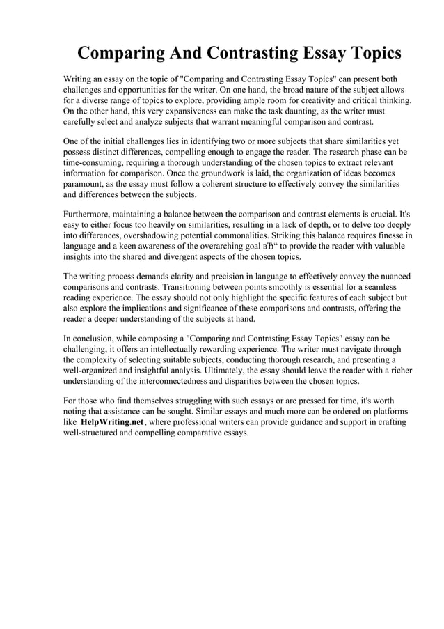 Comparing And Contrasting Essay Topics. Compare amp; Contrast Essays ...